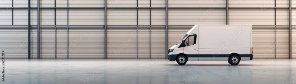 A modern delivery van positioned in an industrial space, showcasing its ...