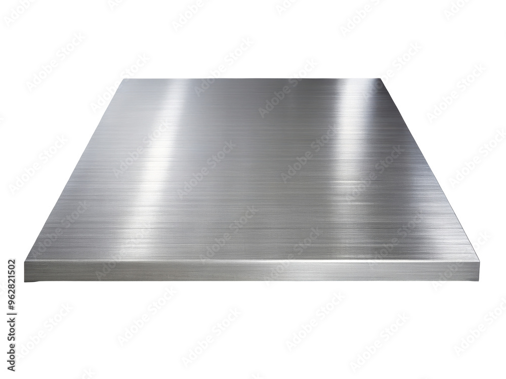 Brushed silver metal sheet viewed from a low angle, showcasing a sleek ...