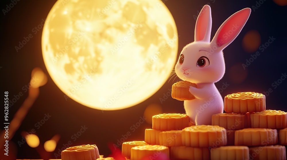 Mid-Autumn Festival Poster Featuring an Adorable Rabbit Savoring ...