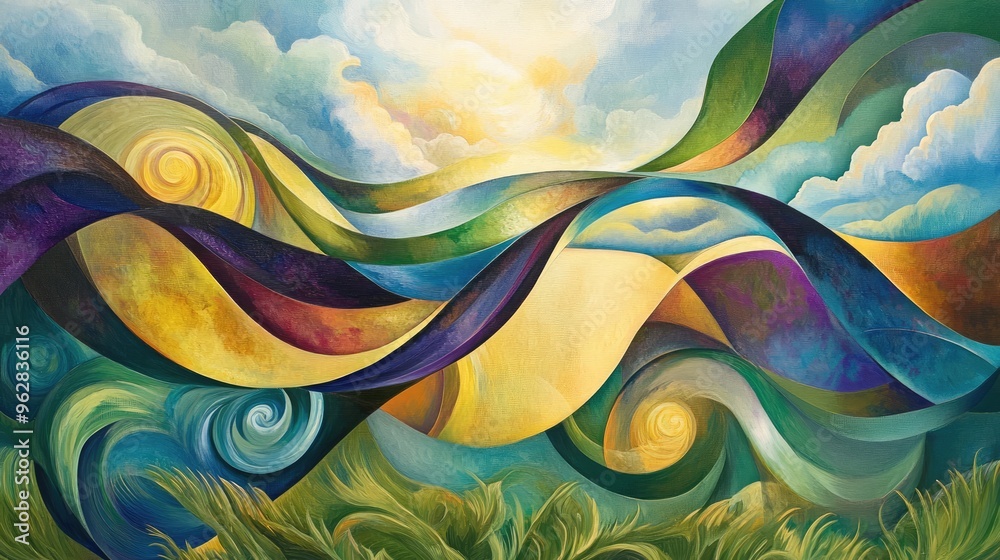 Abstract representation of joy and freedom, with dynamic curves and ...