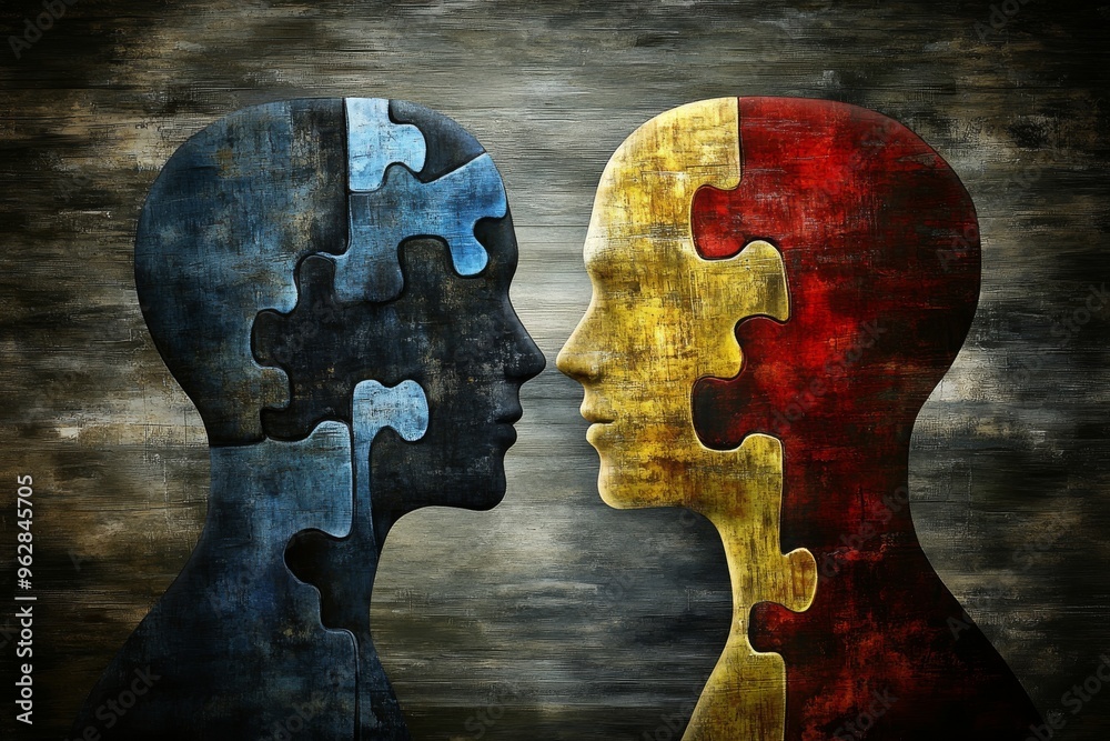 Neuro wellness Neuro network Dual colored illustration of two profiles ...