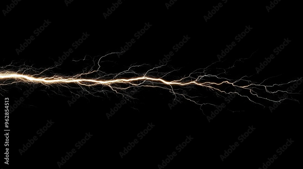 Lightning bolt with extensive branching, captured against a black ...