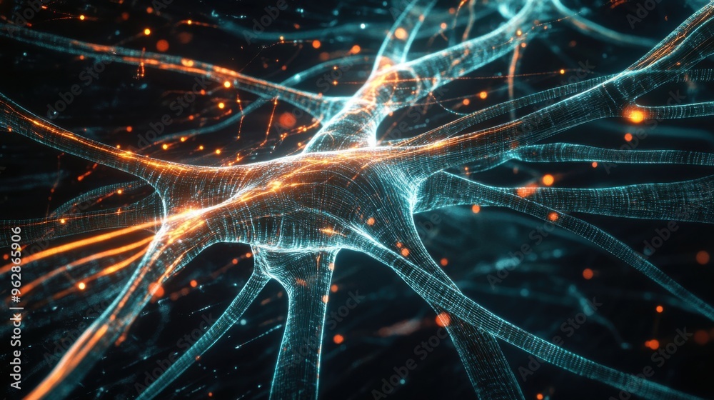 An abstract representation of the human nervous system with glowing ...