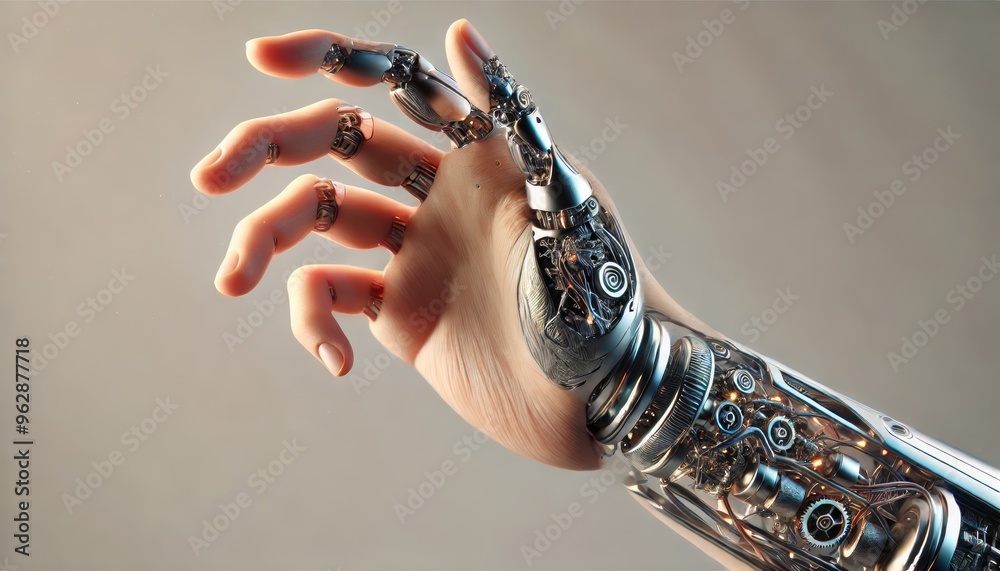 Robotic Arm with Human Hand: A robotic arm seamlessly transitioning ...