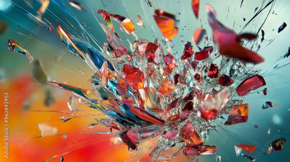 Colorful shards burst into an abstract explosion. Dynamic shapes create ...