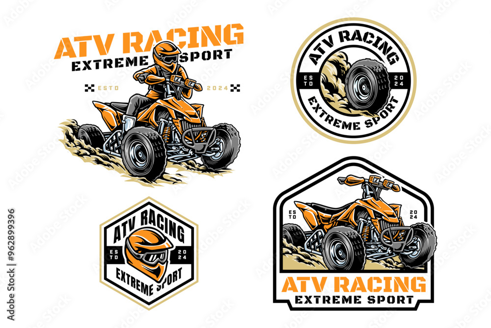 ATV rider and vehicle logo design for extreme sport. All-terrain ...