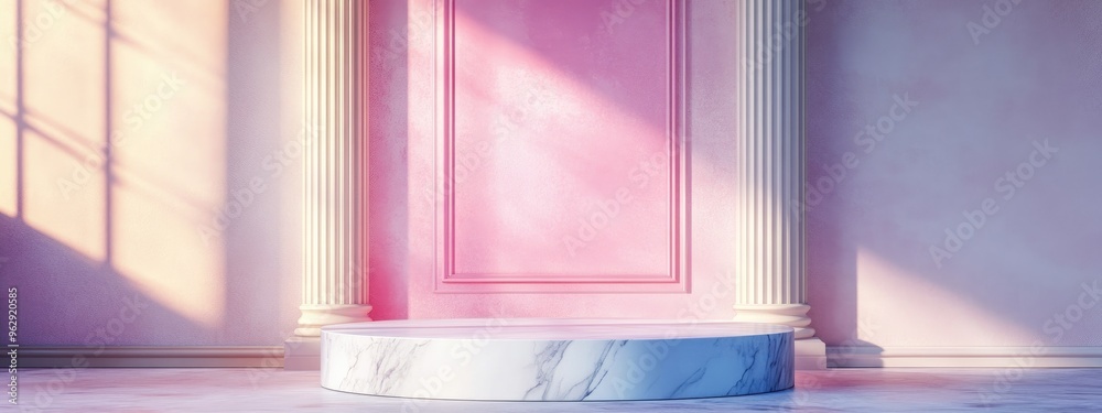 Classic cornice molding with shadows on a plaster and marble wall ...
