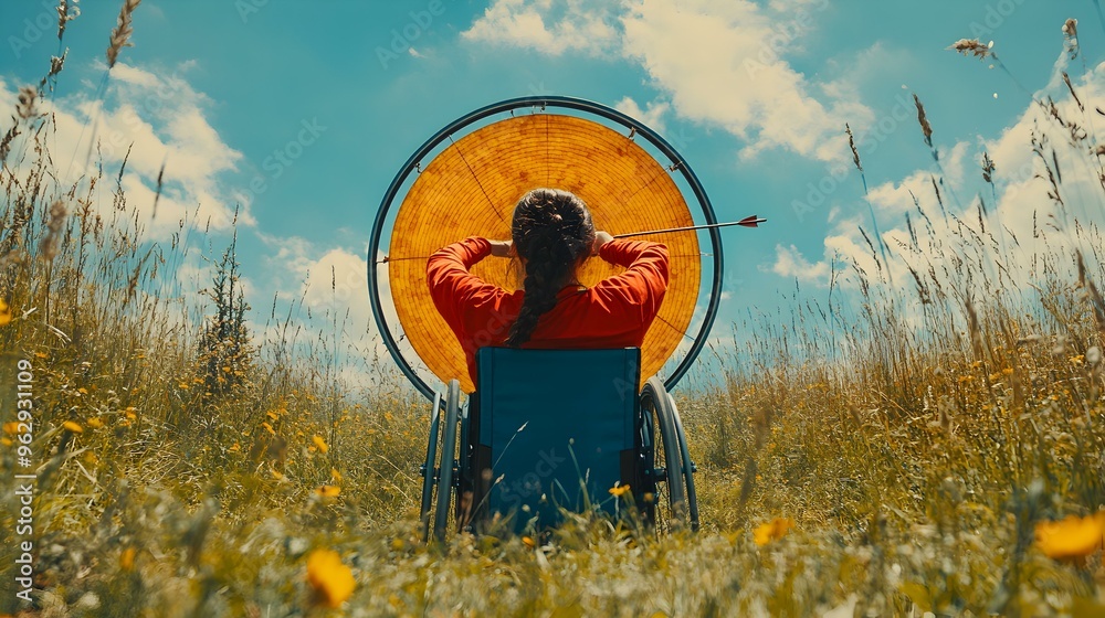 Wheelchair Archer Targeting, an archer in a wheelchair focuses intently ...