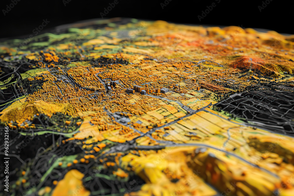 Technical aerial visual, 3D LiDAR GIS aerial map satellite scan model ...