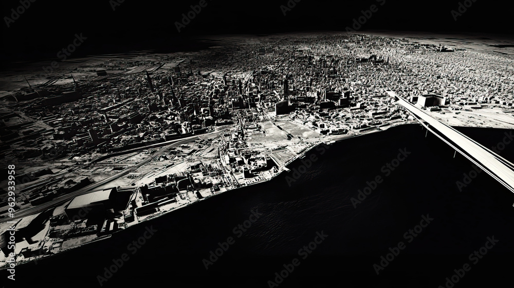 Technical aerial visual, 3D LiDAR GIS aerial map satellite scan model ...