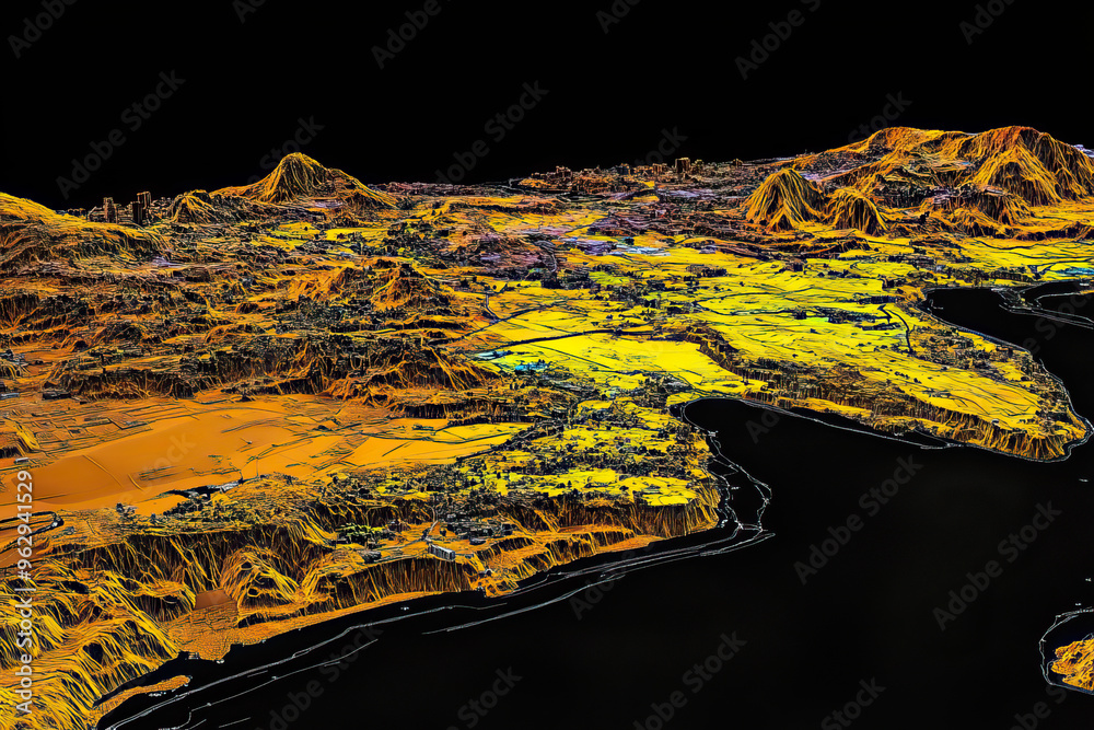 Technical aerial visual, 3D LiDAR GIS aerial map satellite scan model ...