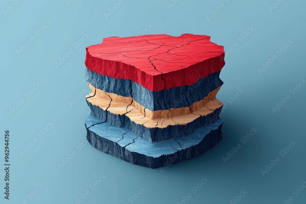 Simple, flat lines representing layers of earth, with cracks forming ...