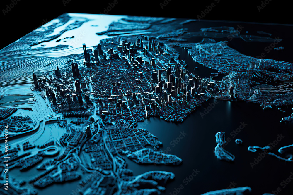 Technical aerial visual, 3D LiDAR GIS aerial map satellite scan model ...