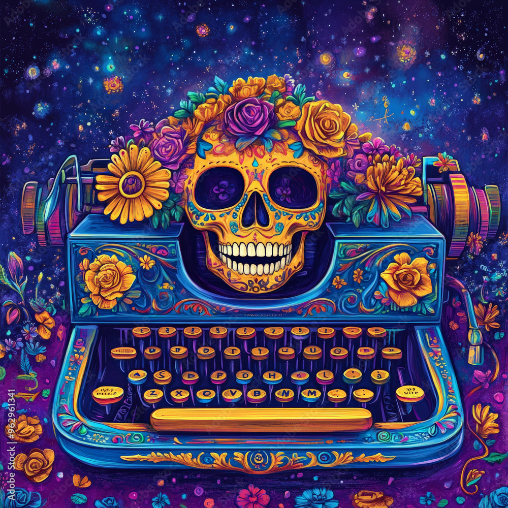 Floral Skull Typewriter Filled with Poetry and Symbolism - Floral ...