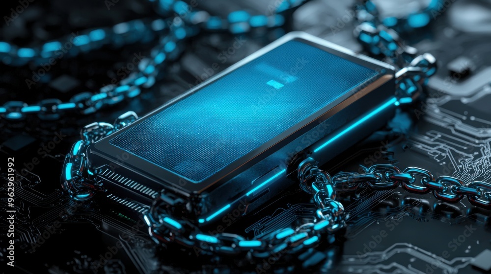 Ultraminimalist digital lock design with a glowing blue interface and a ...