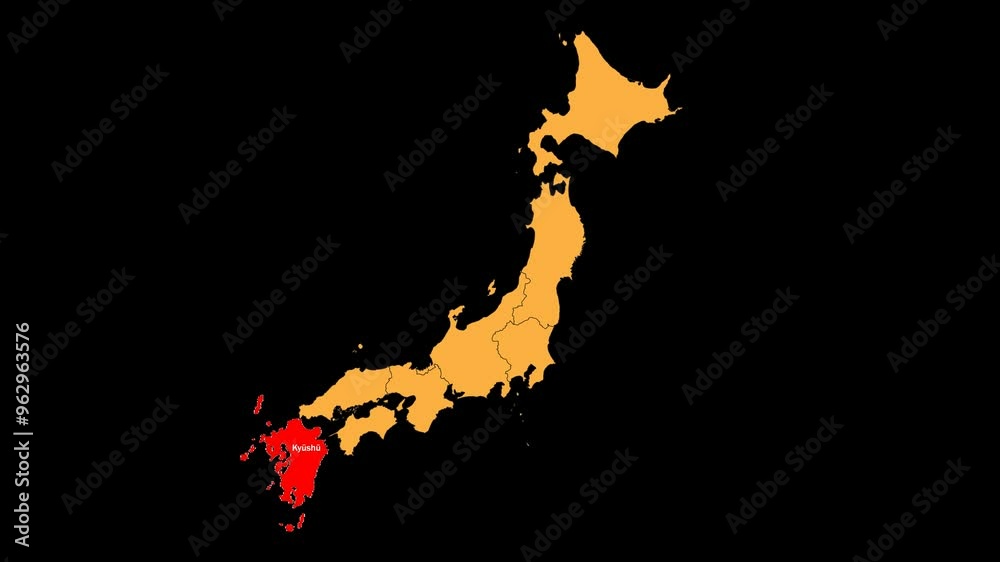 Kyushu map animated video. Location is highlighted on the Japan map ...