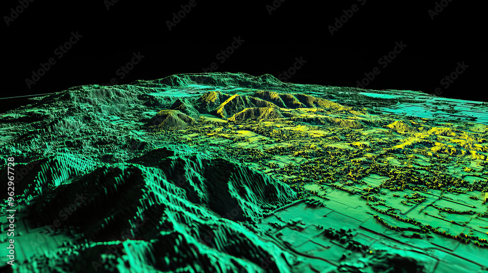 Technical aerial visual, 3D LiDAR GIS aerial map satellite scan model ...