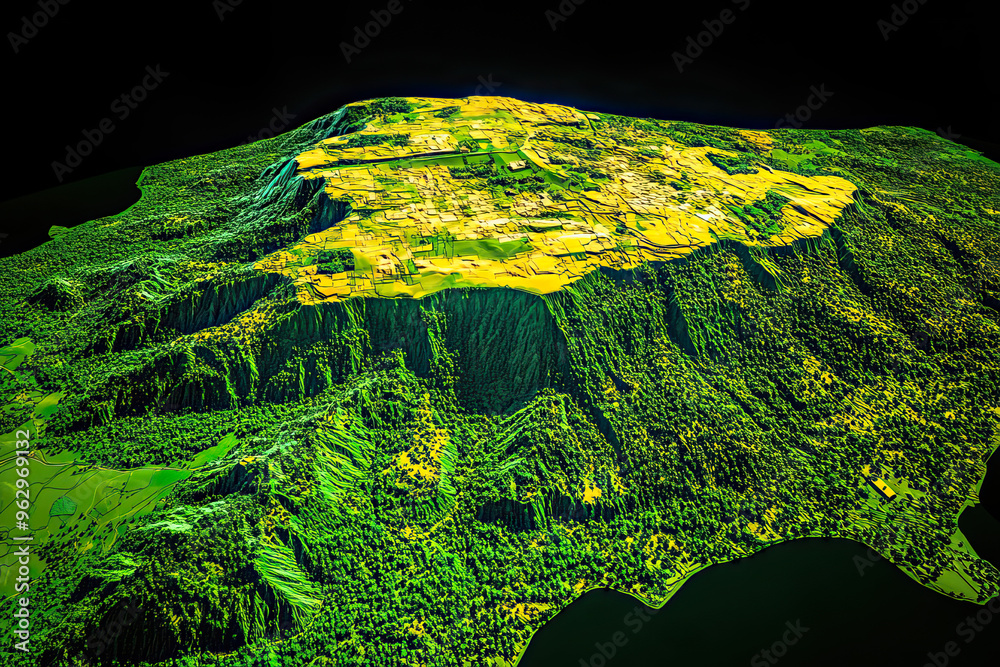 Technical Aerial Visual 3d Lidar Gis Aerial Map Satellite Scan Model Isolated Showing Boma