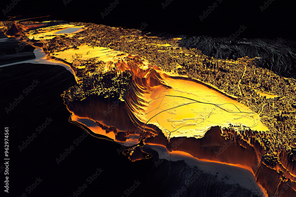 Technical aerial visual, 3D LiDAR GIS aerial map satellite scan model ...