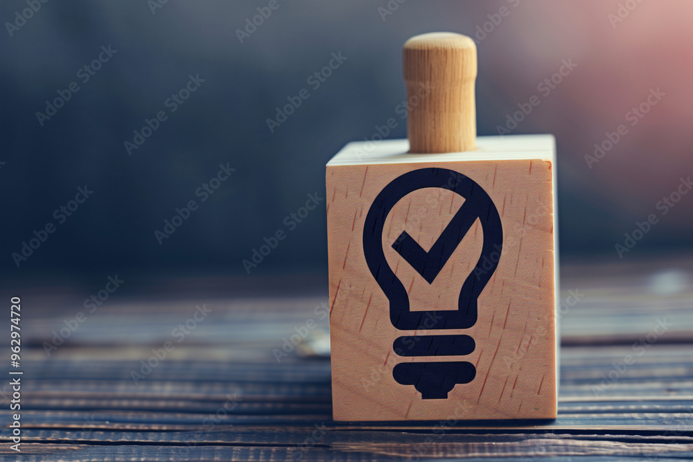 Black check box with correct sign over the brighten lightbulb icon on ...