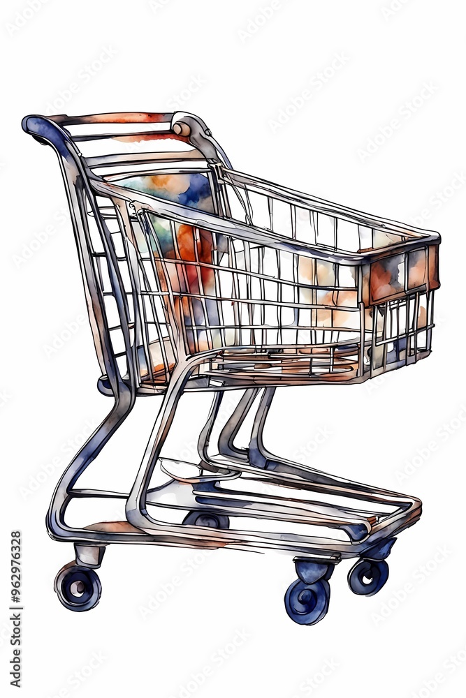 Watercolor Shopping cart, outline, clipart design, isolated on white ...