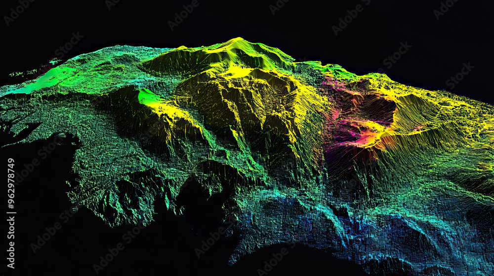 Technical aerial visual, 3D LiDAR GIS aerial map satellite scan model ...