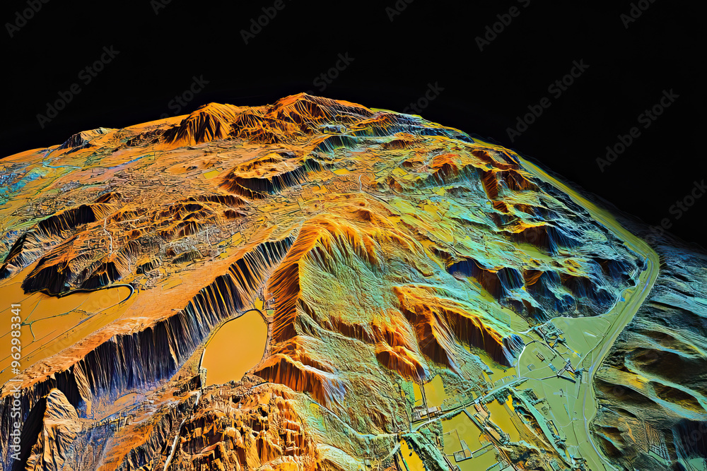 Technical aerial visual, 3D LiDAR GIS aerial map satellite scan model ...