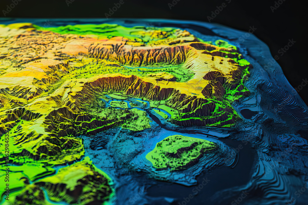 Technical aerial visual, 3D LiDAR GIS aerial map satellite scan model ...