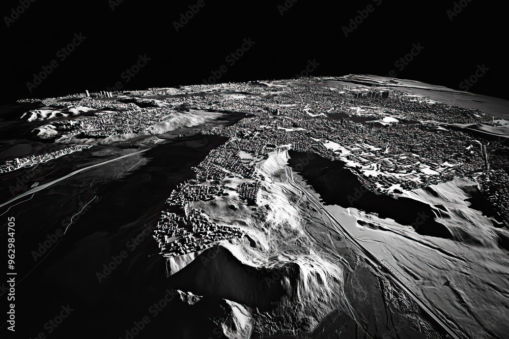 Technical aerial visual, 3D LiDAR GIS aerial map satellite scan model ...