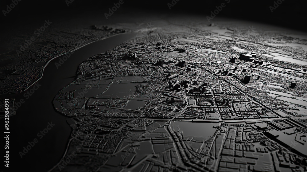 Technical aerial visual, 3D LiDAR GIS aerial map satellite scan model ...