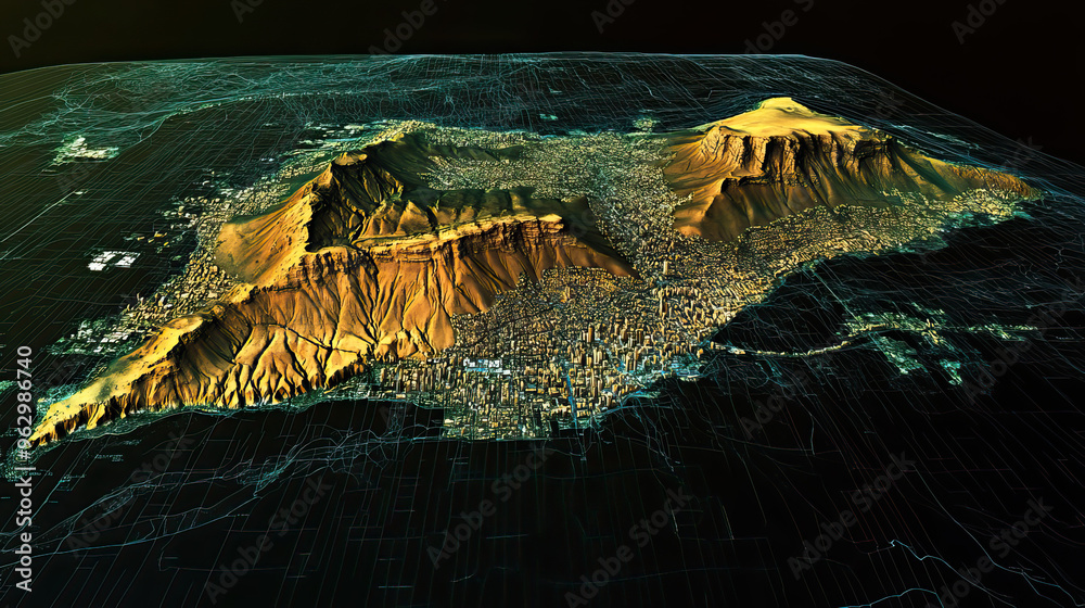 Technical aerial visual, 3D LiDAR GIS aerial map satellite scan model ...