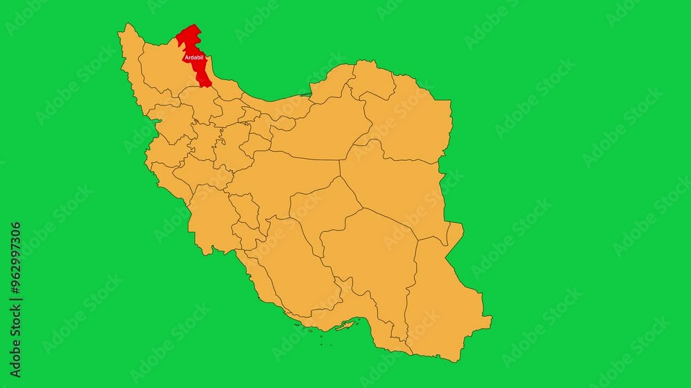 Ardabil map animated video. Map Highlighted on the Iran map with ...