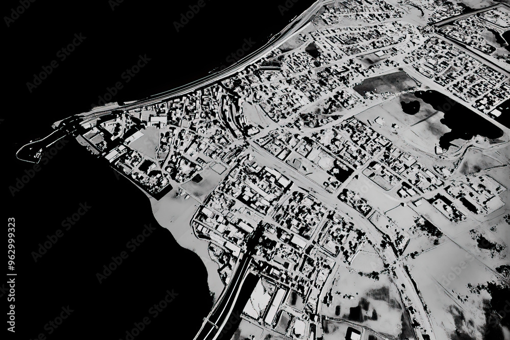 Technical aerial visual, 3D LiDAR GIS aerial map satellite scan model ...