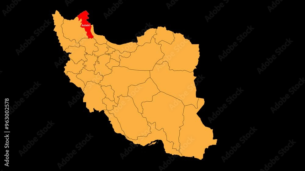 Ardabil map animated video. Location is highlighted on the Iran map ...