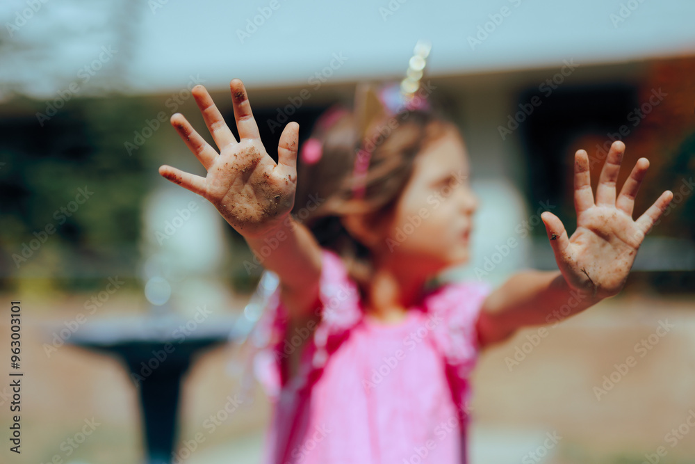 Girl Showing her Dirty Hands Full of Germs After Playtime . Sensory ...