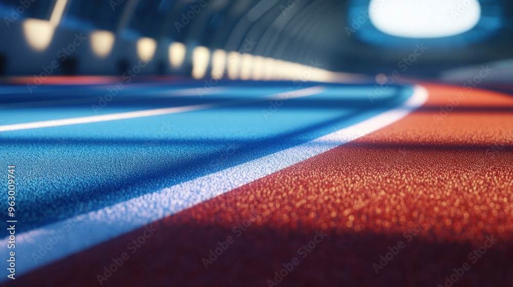 Track and field arena captured from a dynamic low angle, highlighting ...