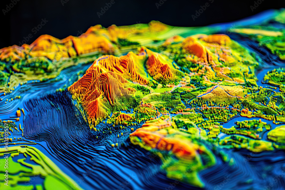 Technical aerial visual, 3D LiDAR GIS aerial map satellite scan model ...