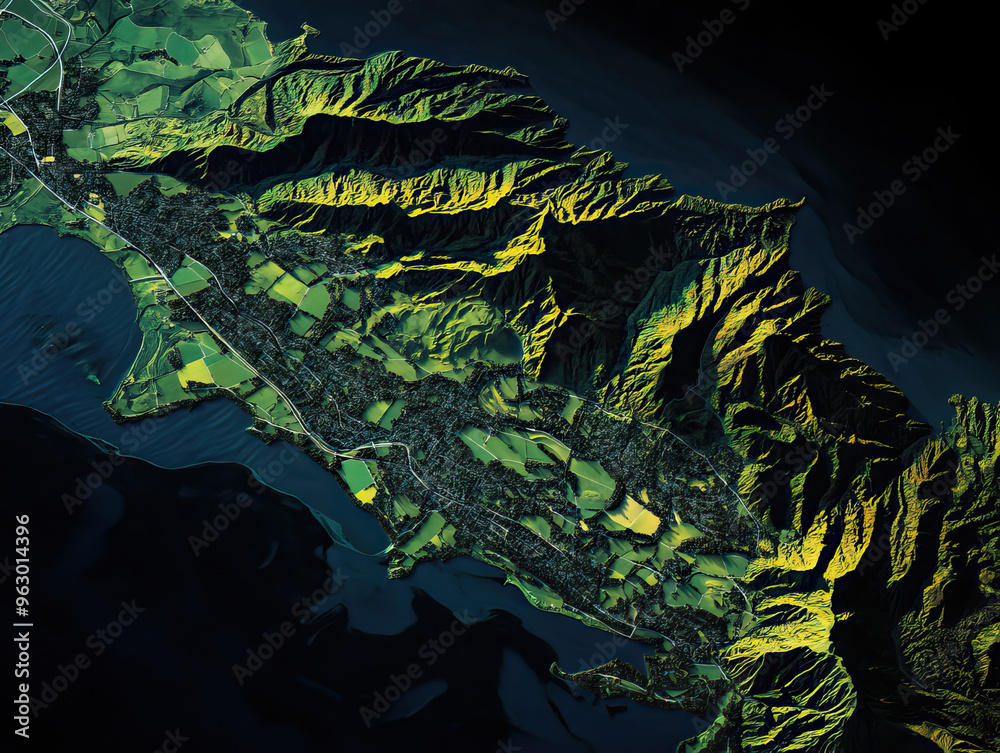 Technical aerial visual, 3D LiDAR GIS aerial map satellite scan model ...