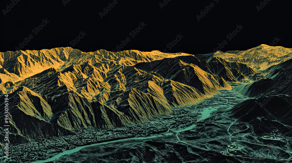 Technical aerial visual, 3D LiDAR GIS aerial map satellite scan model ...