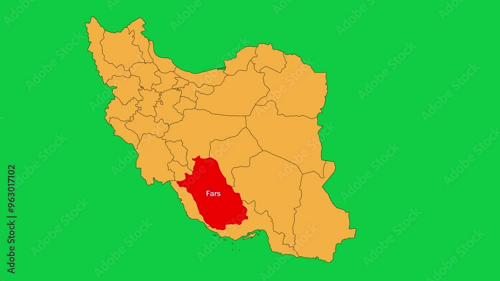 Fars map animated video. Map Highlighted on the Iran map with animation ...