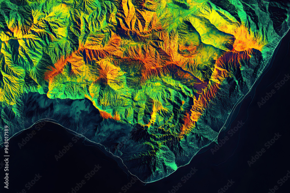 ภาพประกอบสต็อก Technical aerial visual, 3D LiDAR GIS aerial map ...