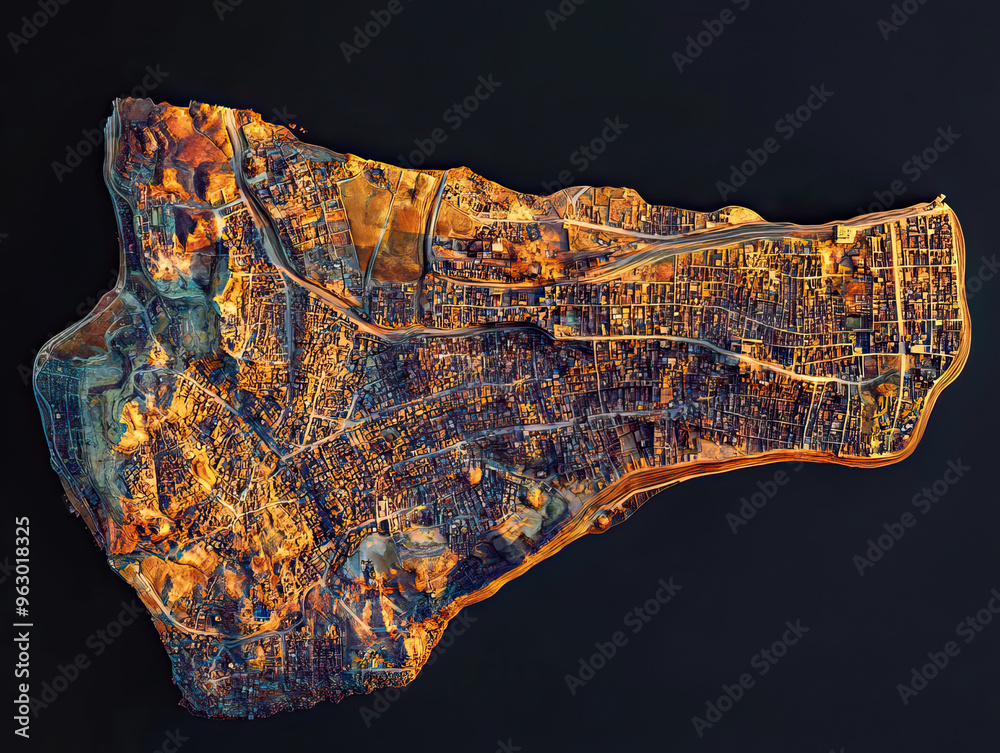 Technical aerial visual, 3D LiDAR GIS aerial map satellite scan model ...