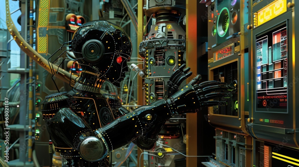 Artistic representation of a robot's control system, showing the ...