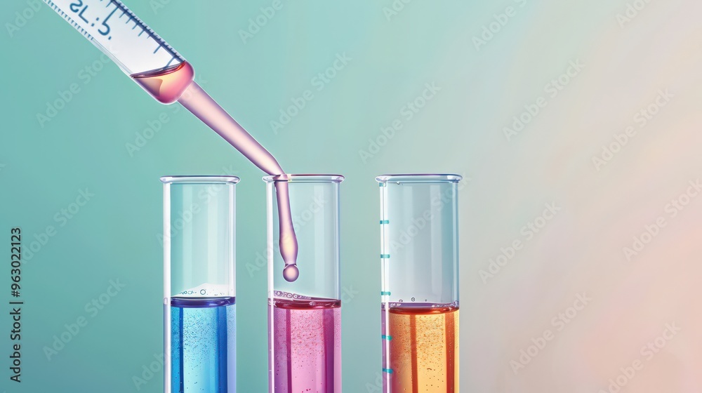 Artistic representation of an acid-base titration, showing the gradual ...