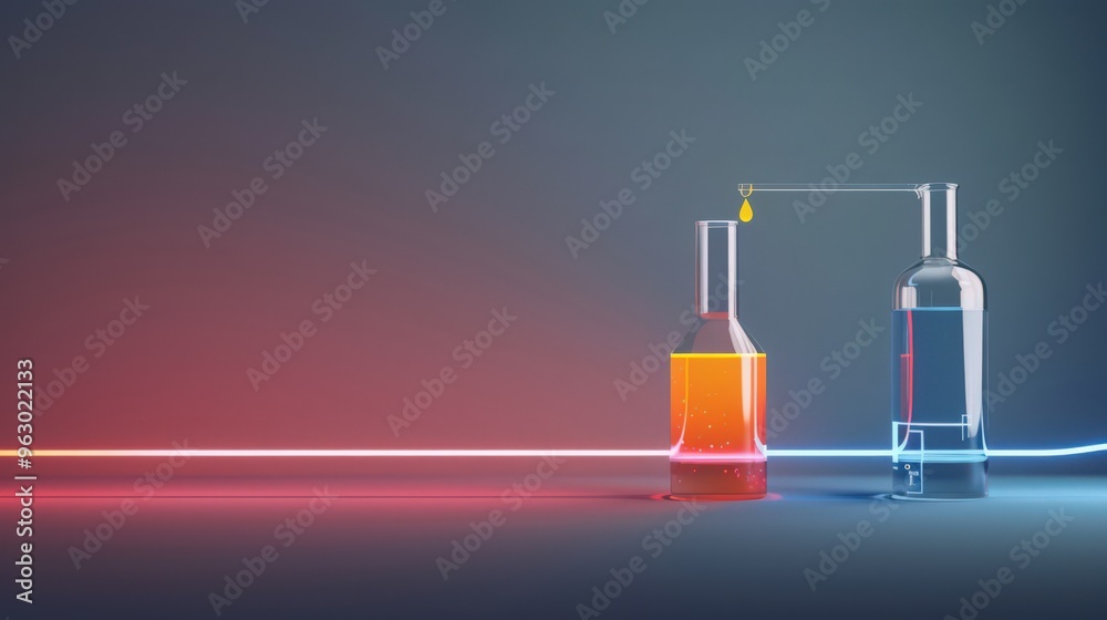 Artistic representation of an acid-base titration, showing the gradual ...