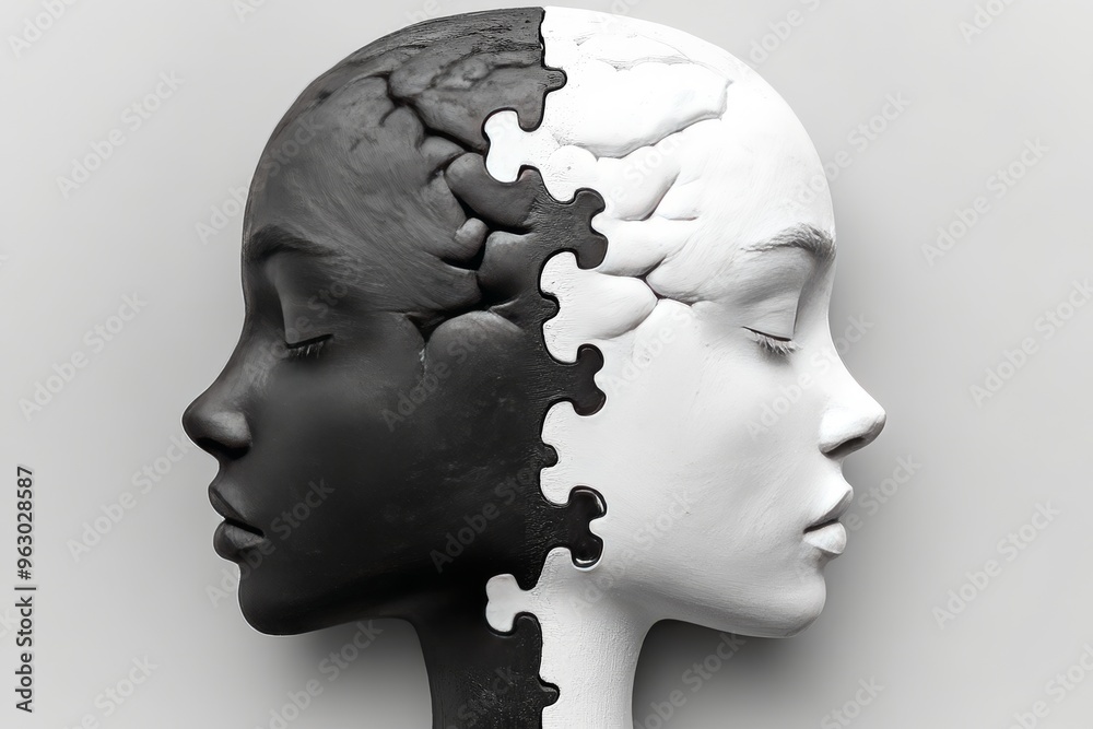 Cognitive strength Cognitive alignment Monochromatic sculpture of two ...