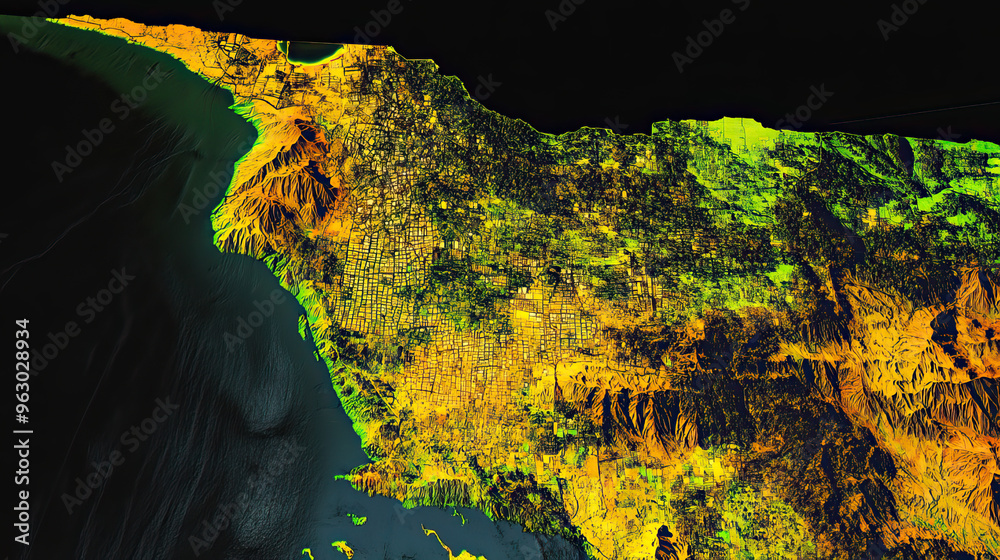 Technical aerial visual, 3D LiDAR GIS aerial map satellite scan model ...