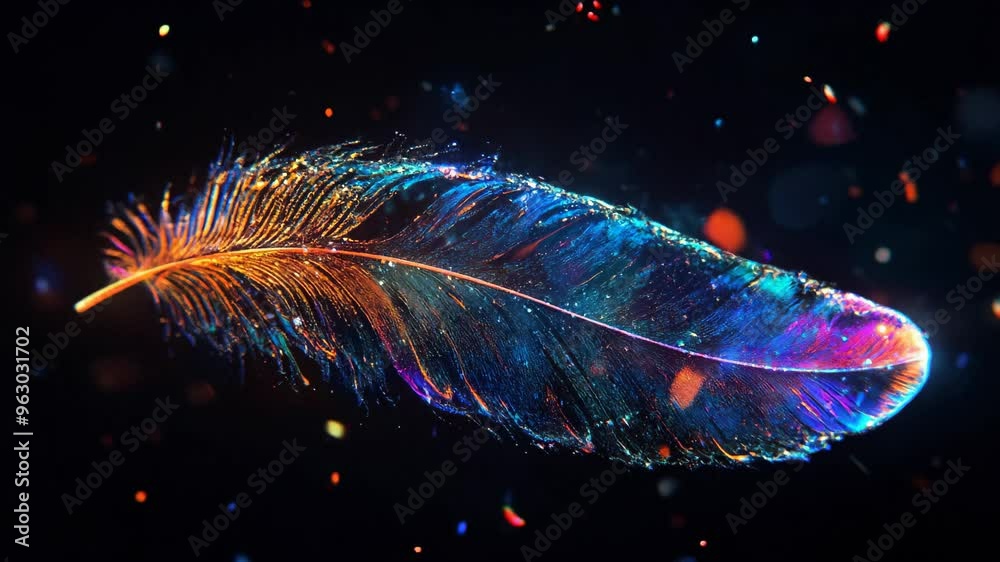 Neon glowing feather with vibrant colors, symbolizing elegance ...