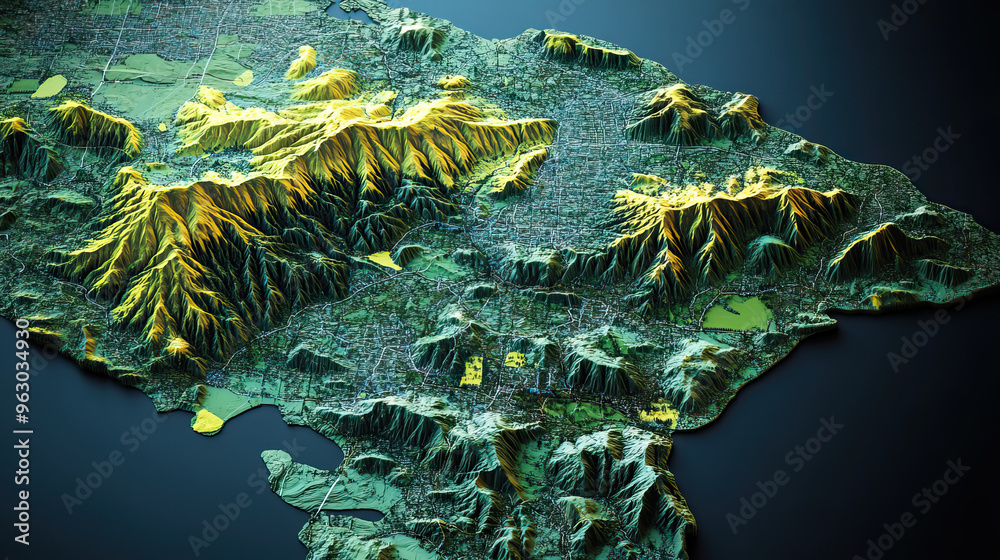 Technical aerial visual, 3D LiDAR GIS aerial map satellite scan model ...