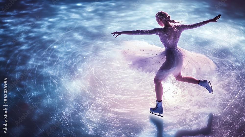 figure skater spinning gracefully on pristine ice, her silhouette ...